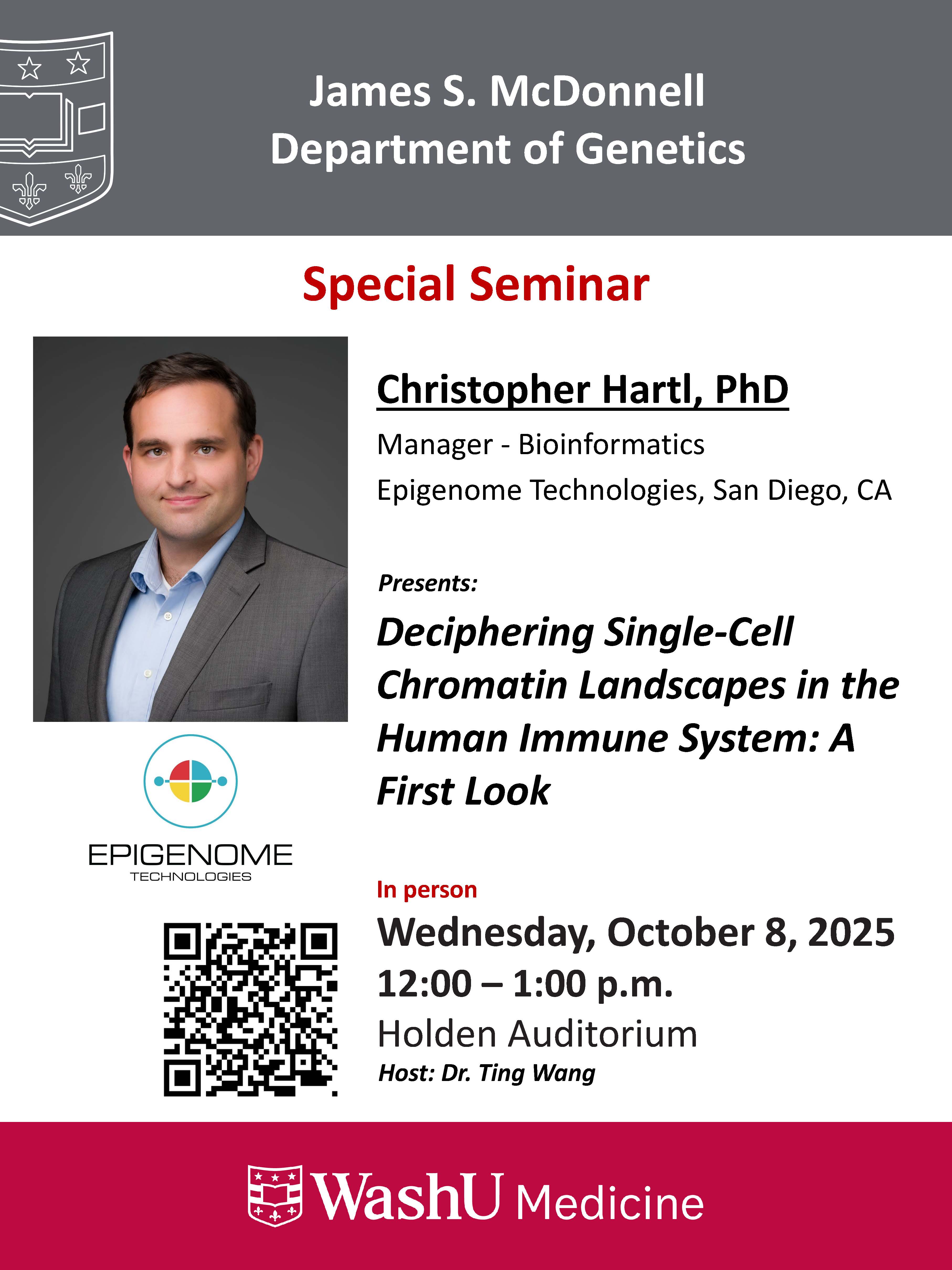 Special Seminar - Christopher Hartl, PhD - Genetics